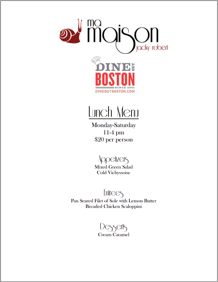 Ma Maison Restaurant Week 2015 Lunch - Ma Maison